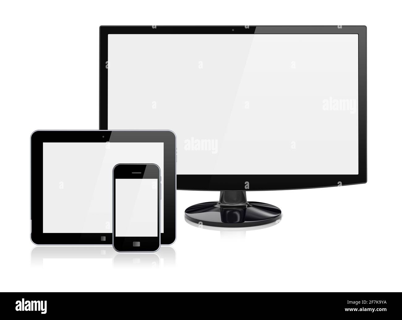 Computer monitor, tablet pc, and mobile smartphone with a blank screen ...
