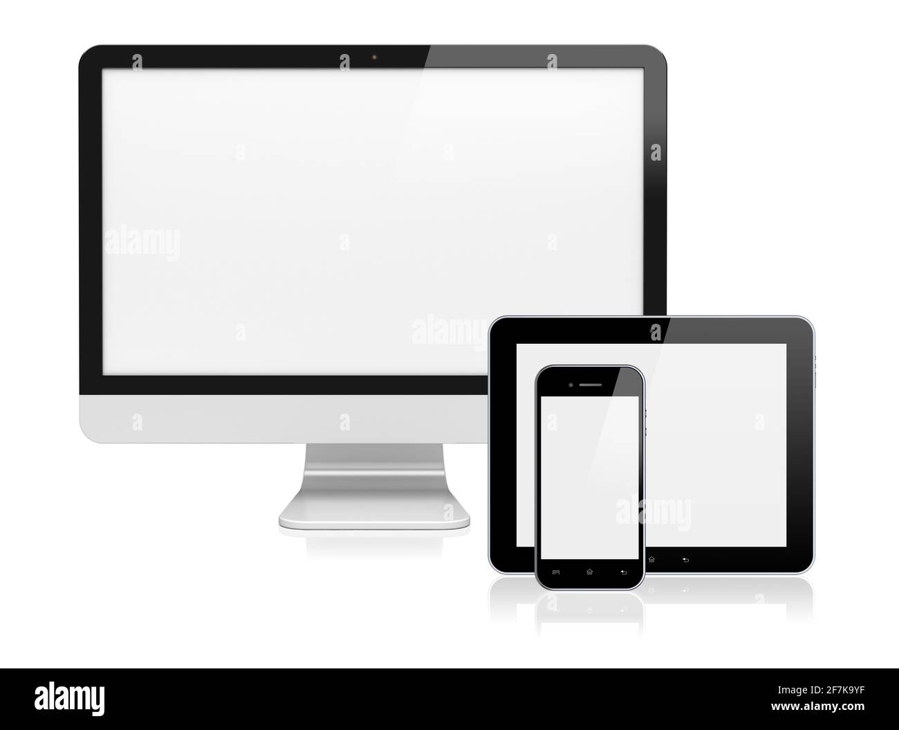 Computer monitor, tablet pc, and mobile smartphone with a blank screen ...