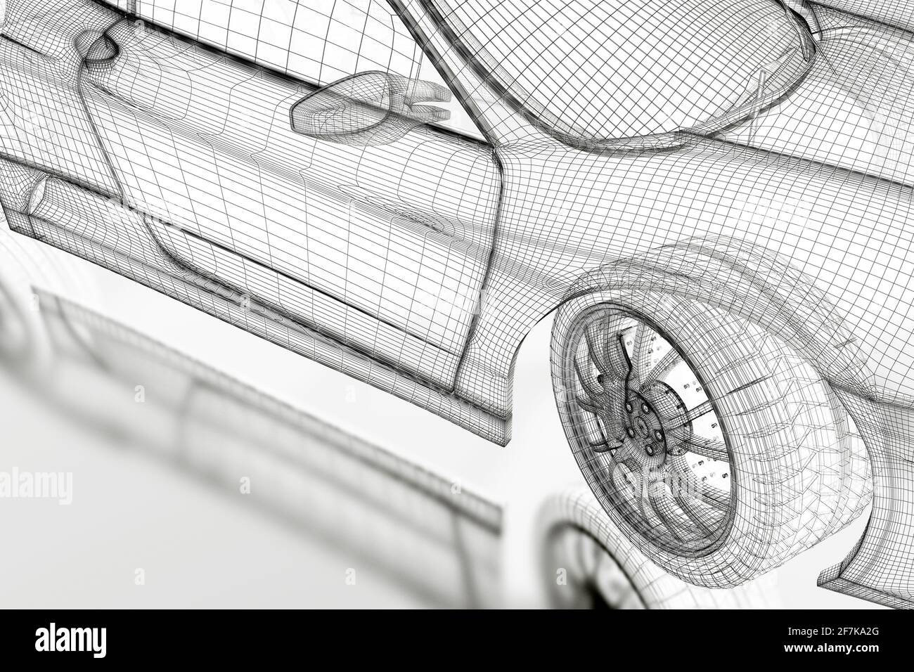 Car vehicle 3d blueprint model on a white background. 3d rendered image ...