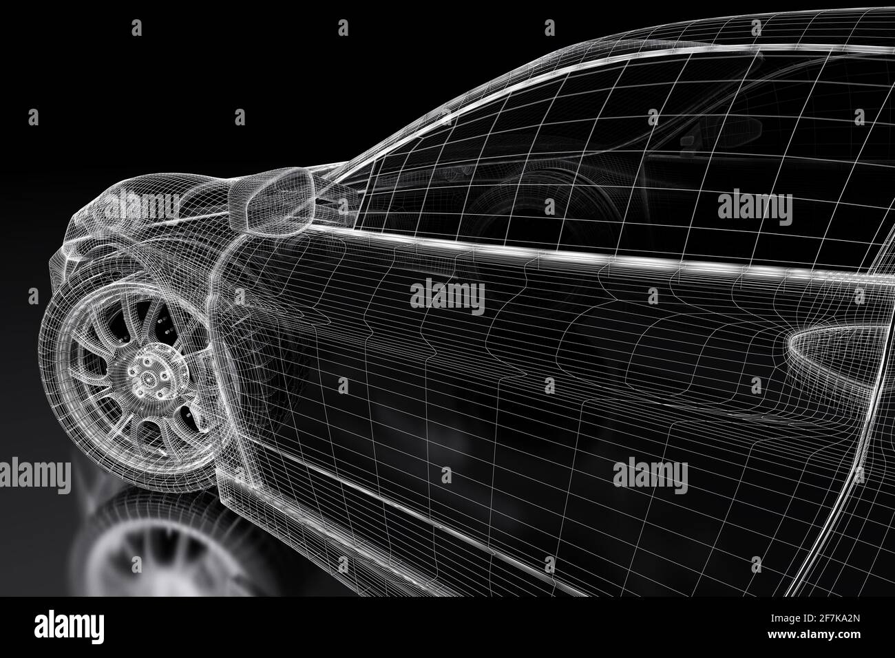 Car vehicle 3d blueprint model on a black background. 3d rendered image ...