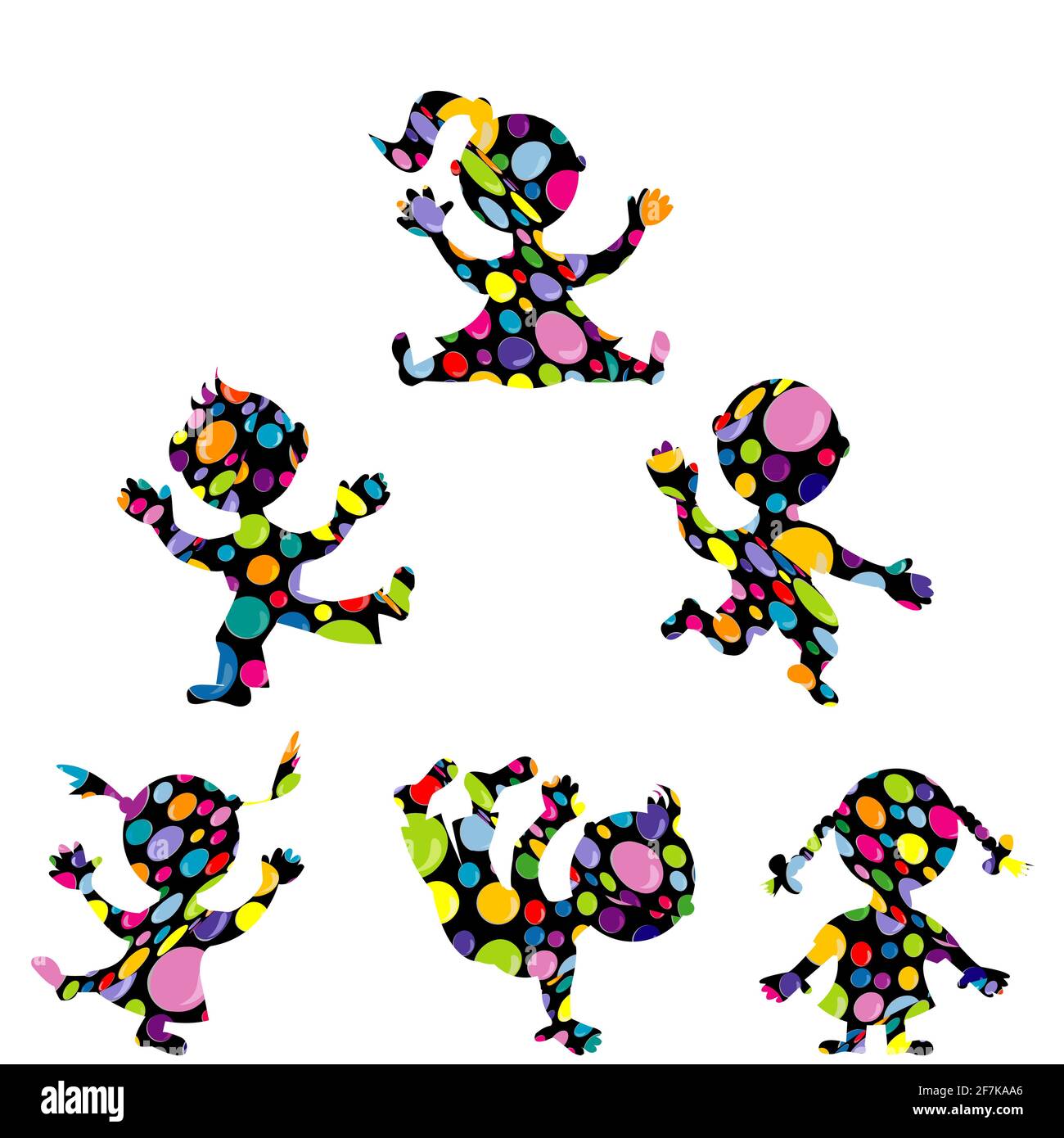 Doodle cartoon kids with colored dots pattern Stock Vector Image & Art ...