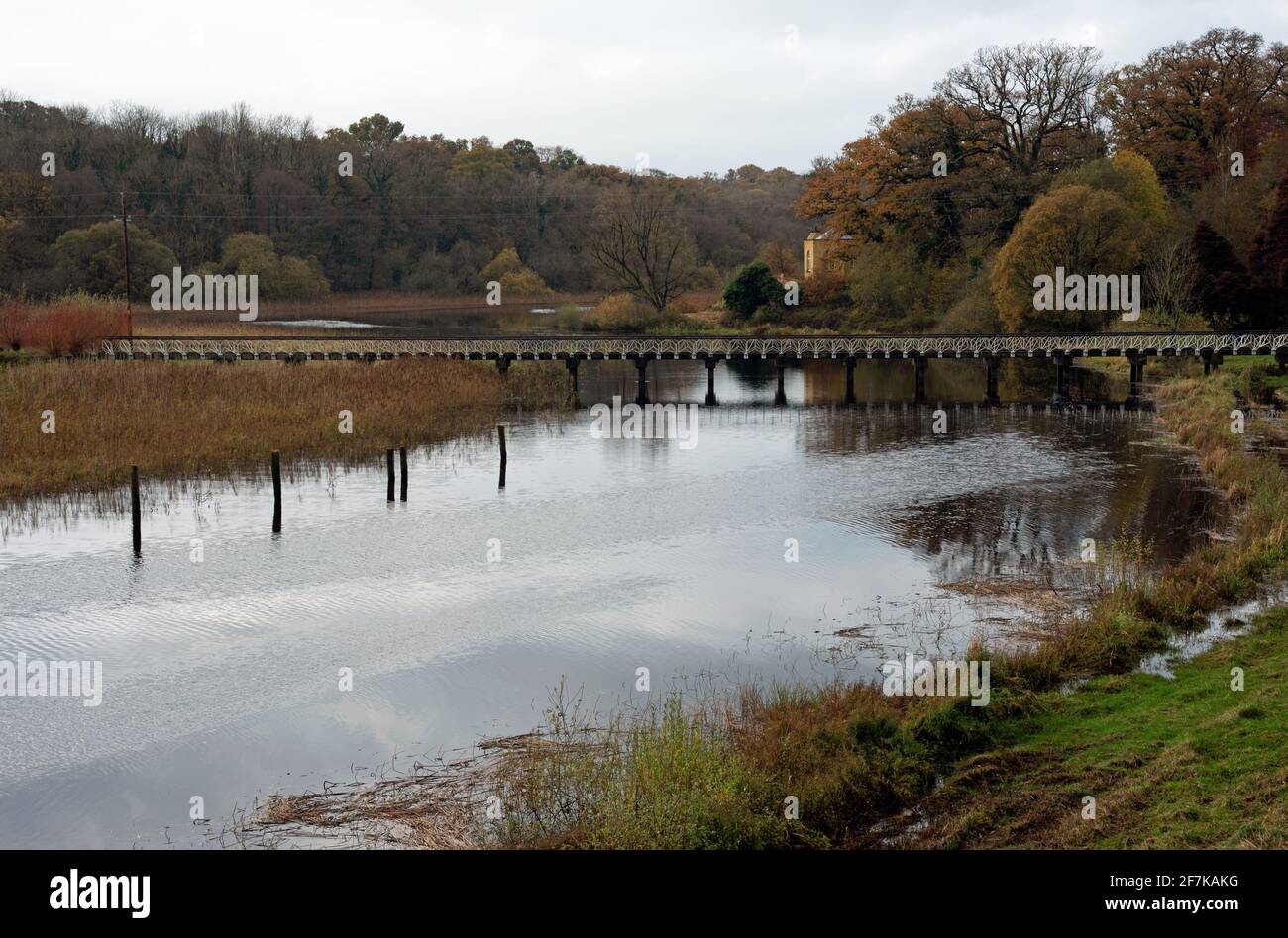 Crom, Northern Irland - 8 November 2020. Lake Erne and old bridge at ...
