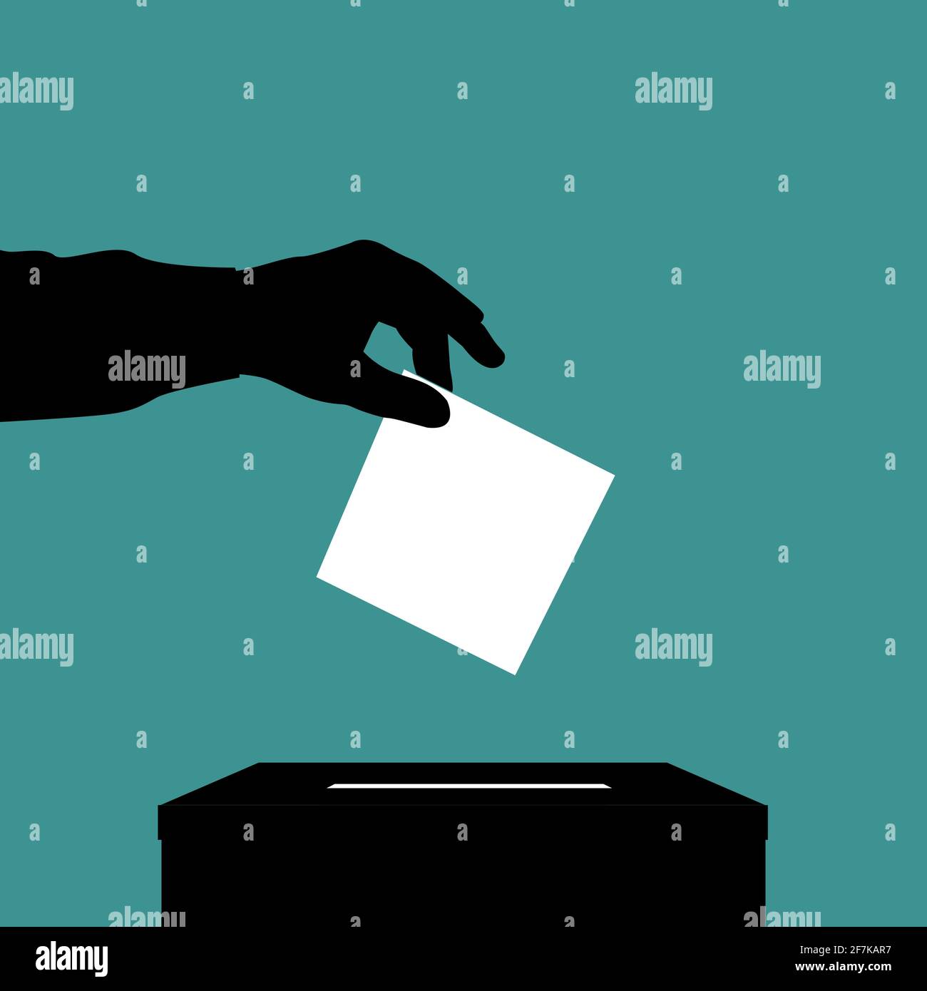 Silhouette of voter man putting ballot into voting box on green ...