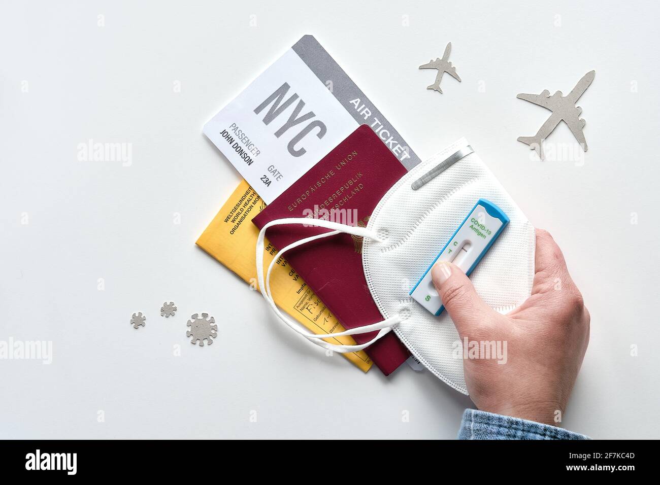 New normal travel during COVID-19 restrictions, flat lay on white ...