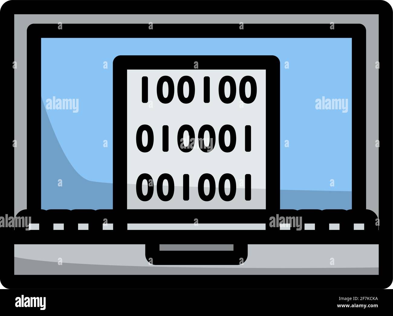 Laptop With Binary Code Icon. Editable Bold Outline With Color Fill ...
