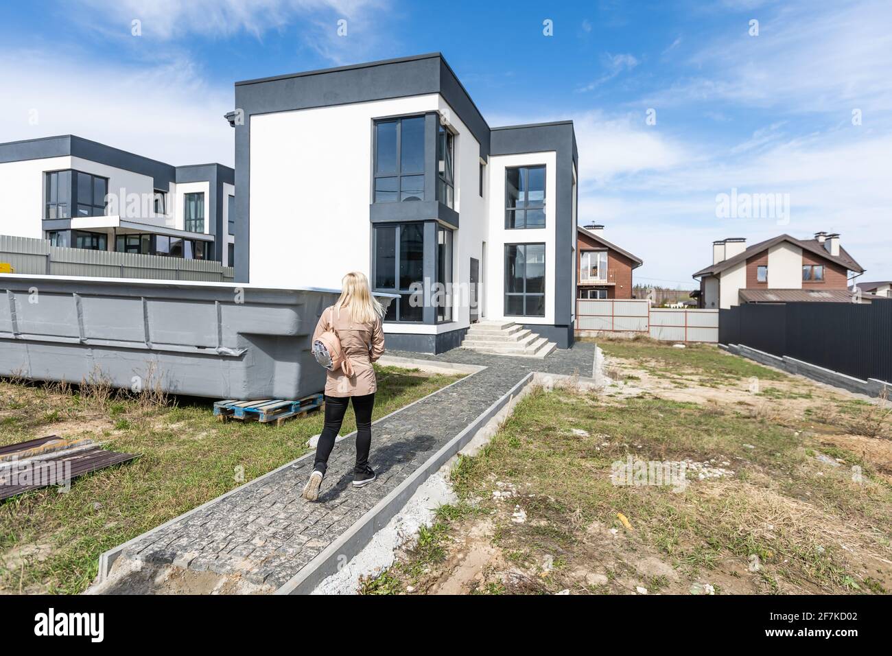 Front door of newly built house closeup Stock Photo - Alamy