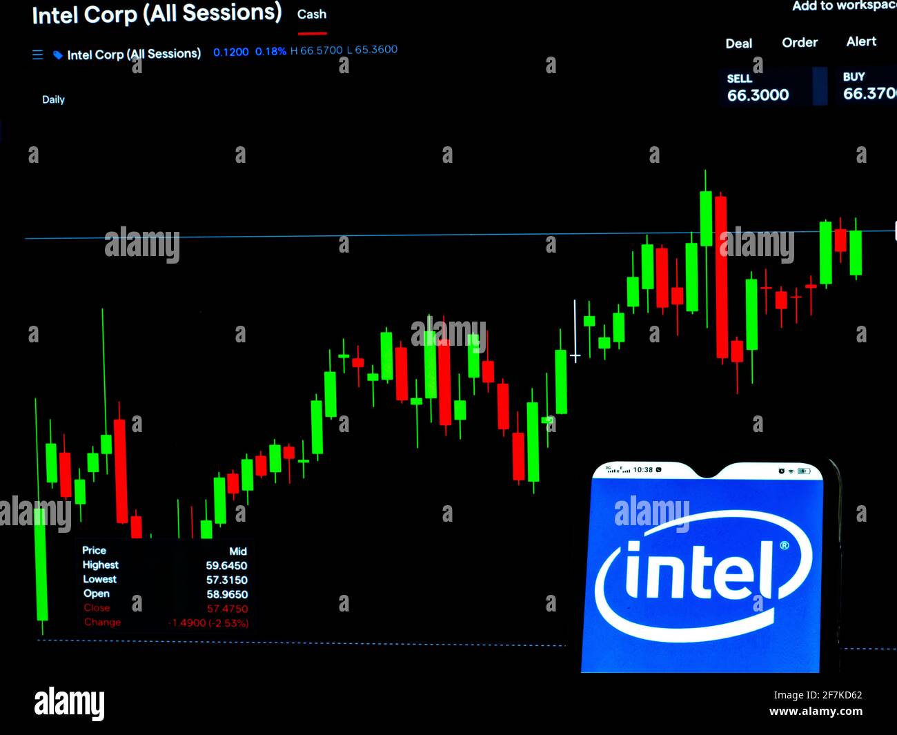 In this photo illustration, an Intel Corporation logo seen displayed on ...
