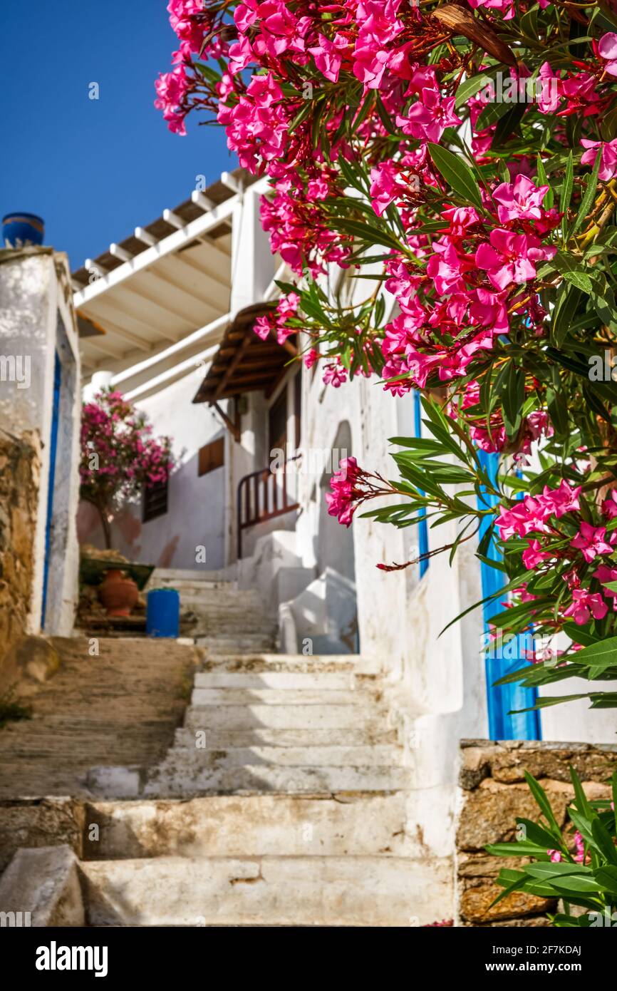 Entrance to traditional whitewashed Greek island house. Old stone ...