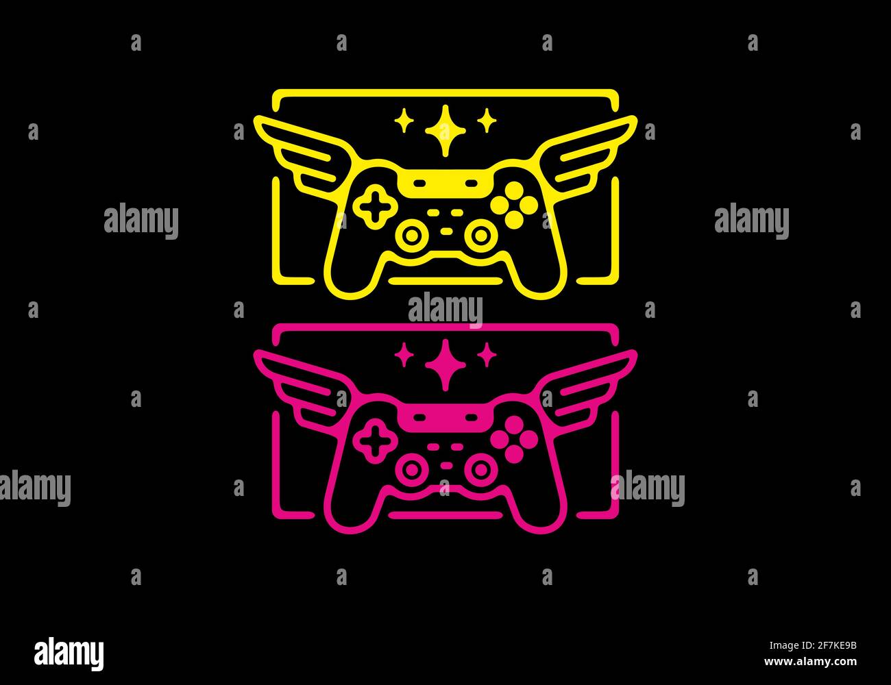 Pink and yellow color of modern joystick in dark background design ...