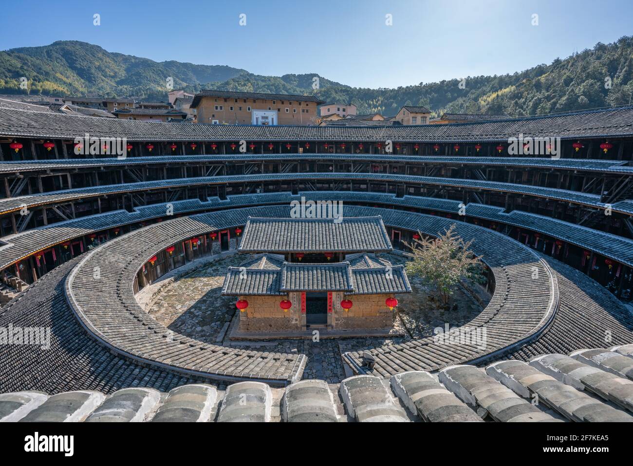 Inside view of a Tulou, a traditional Chinese architecture in Fujian ...