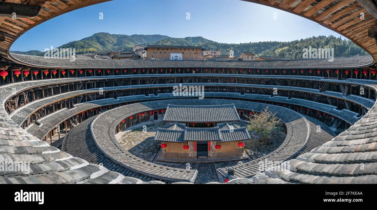 Inside view of a Tulou, a traditional Chinese architecture in Fujian ...