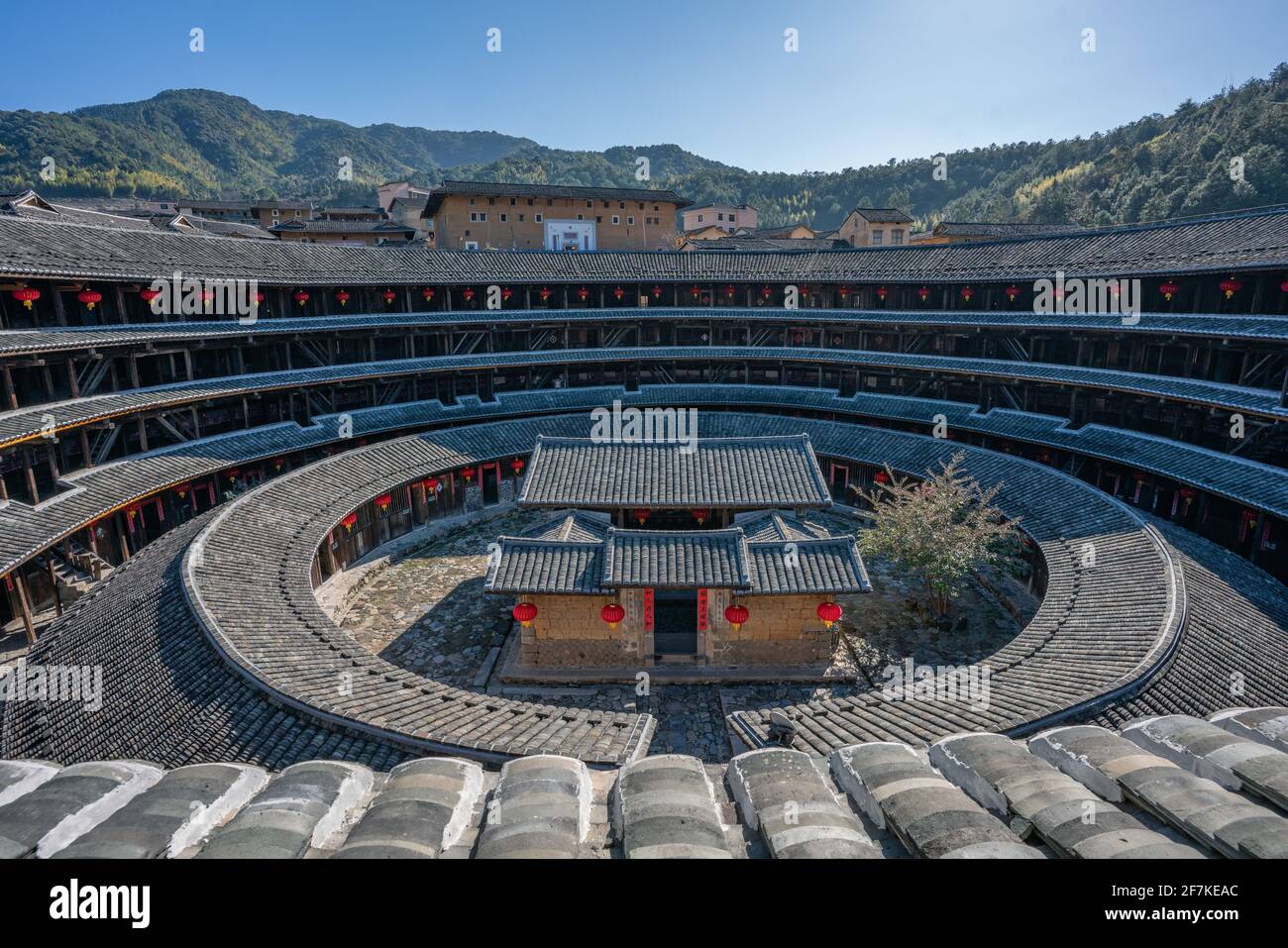 Inside view of a Tulou, a traditional Chinese architecture in Fujian ...