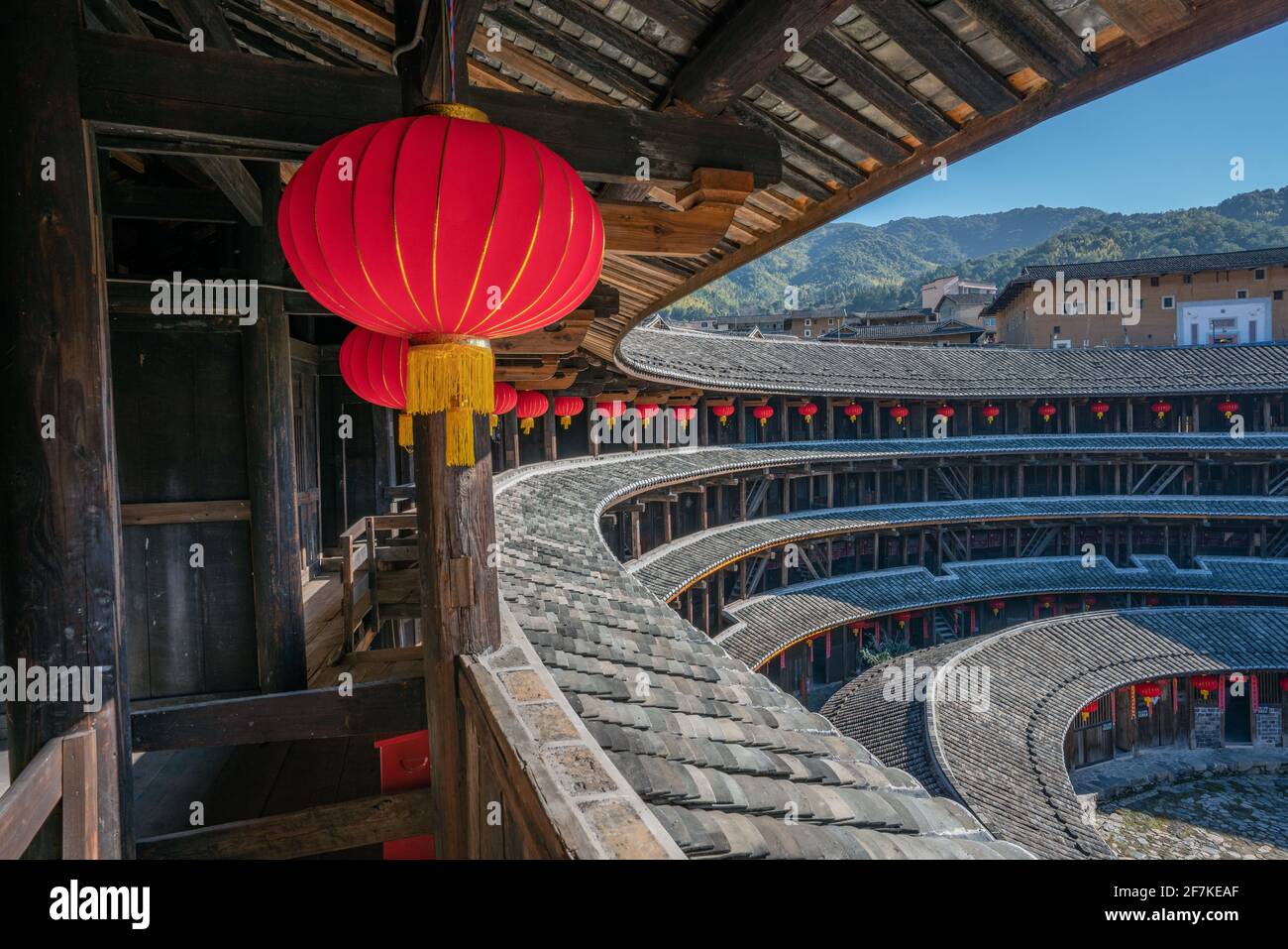 Inside view of a Tulou, a traditional Chinese architecture in Fujian ...