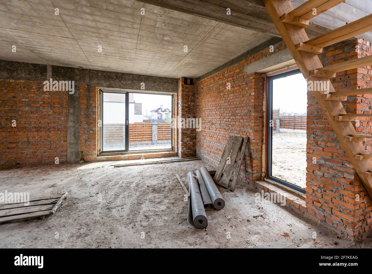 Interior construction of housing project patched without painting ...