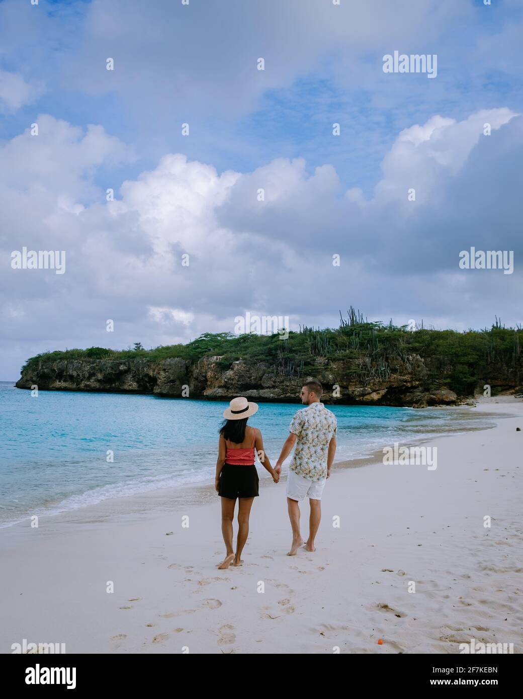 Grote knip beach Curacao, Island beach of Curacao in the Caribbean men ...