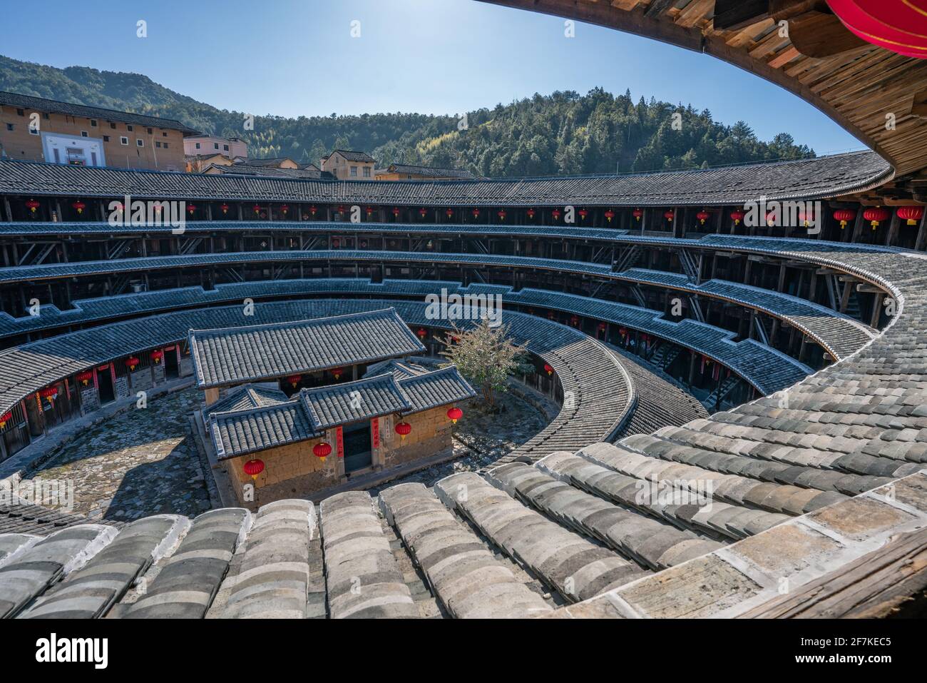 Inside view of a Tulou, a traditional Chinese architecture in Fujian ...