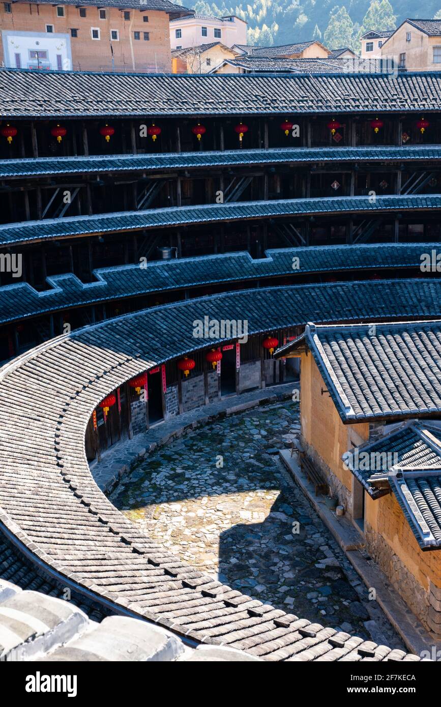 Inside view of a Tulou, a traditional Chinese architecture in Fujian ...