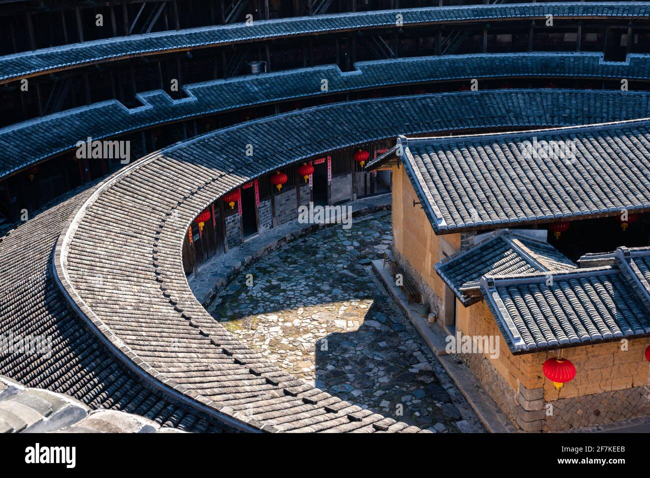 Inside view of a Tulou, a traditional Chinese architecture in Fujian ...