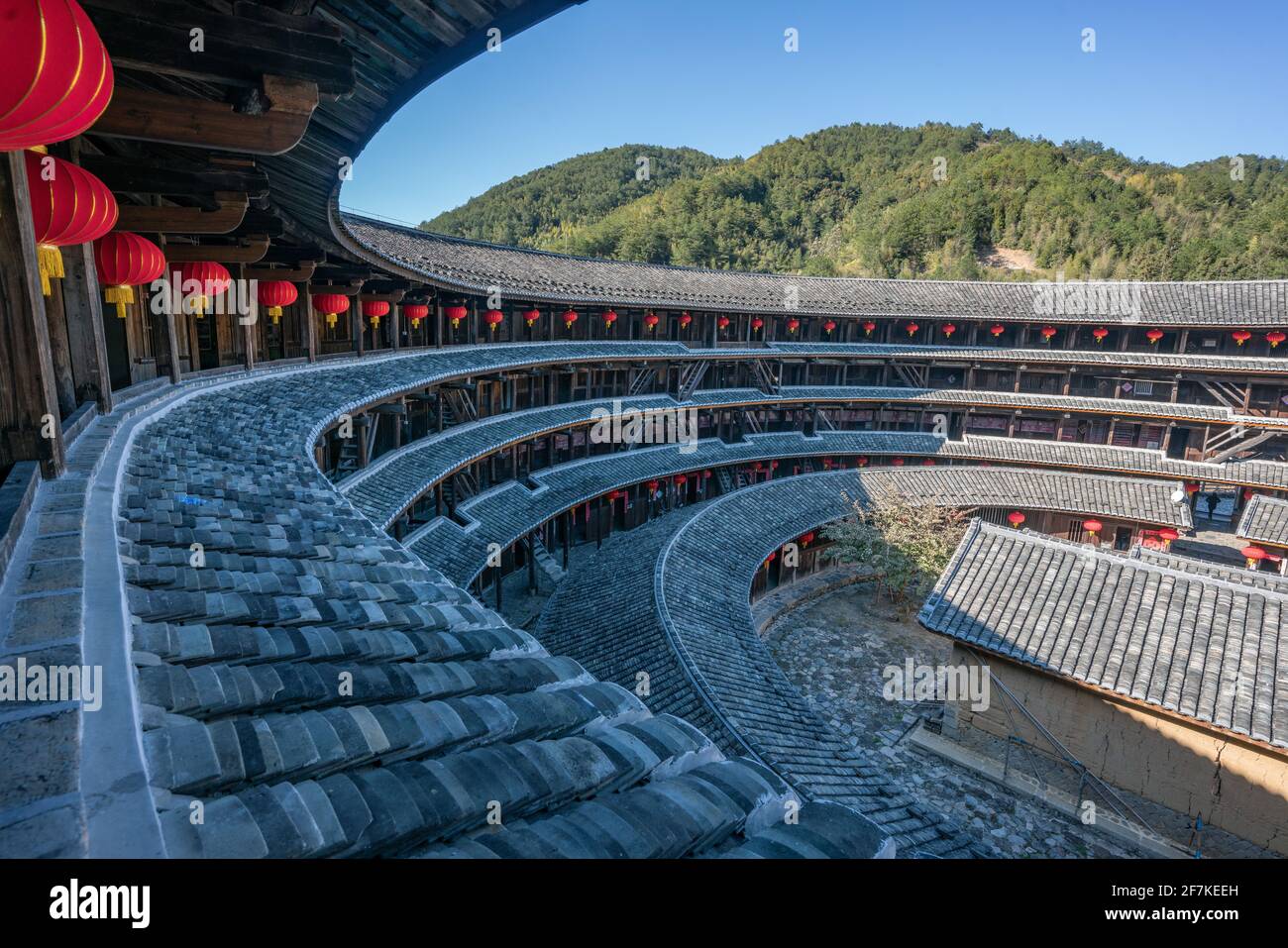 Inside view of a Tulou, a traditional Chinese architecture in Fujian ...