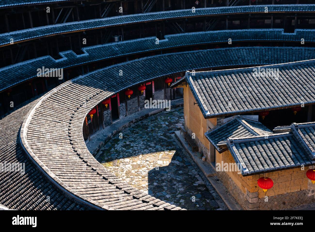 Inside view of a Tulou, a traditional Chinese architecture in Fujian ...