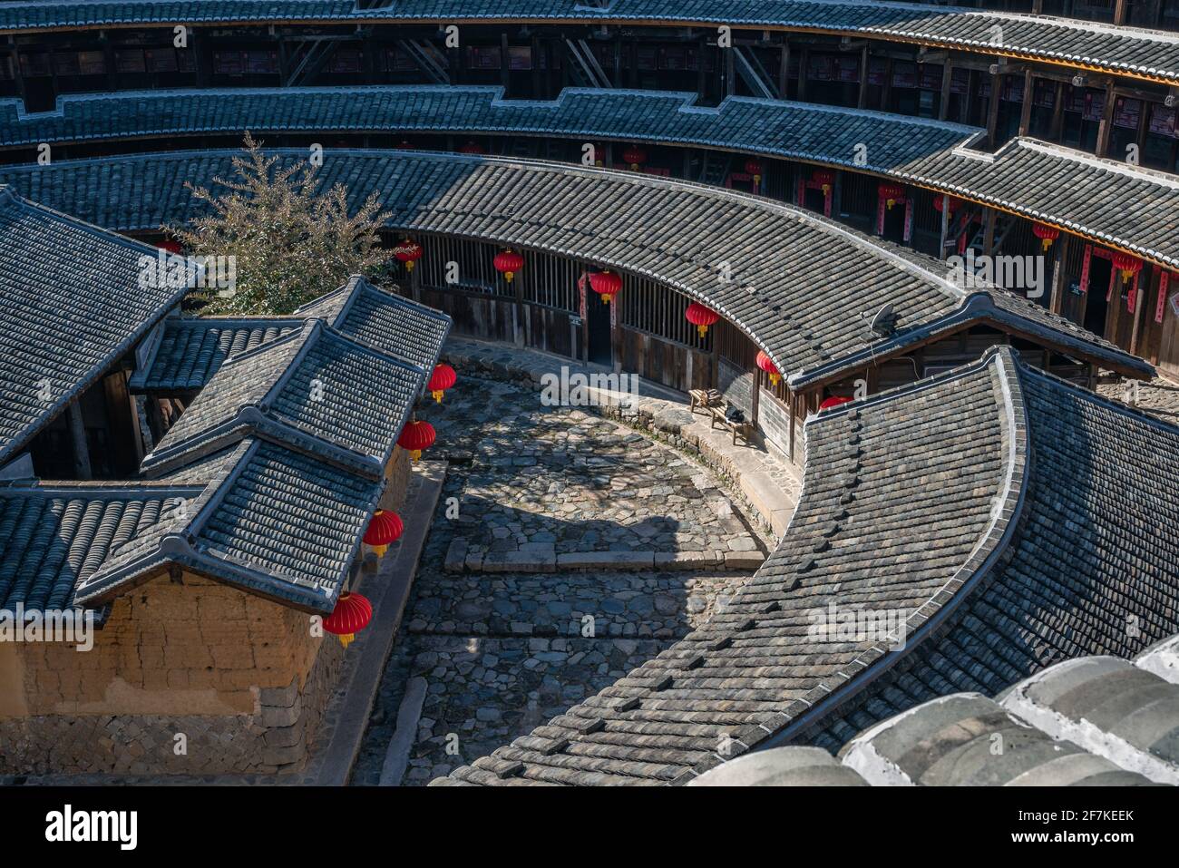 Inside view of a Tulou, a traditional Chinese architecture in Fujian ...