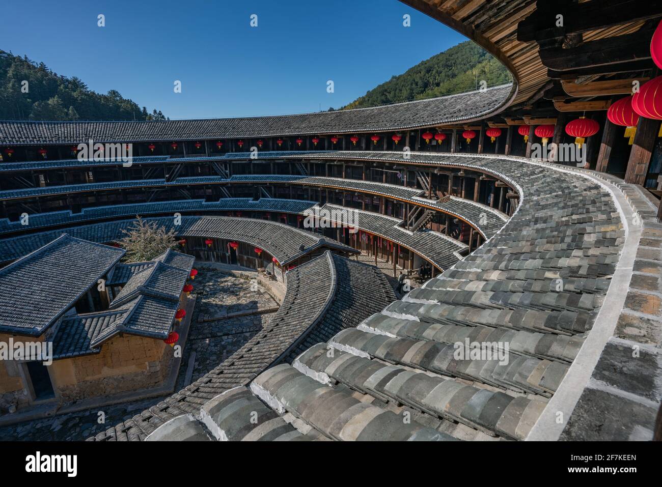 Inside view of a Tulou, a traditional Chinese architecture in Fujian ...