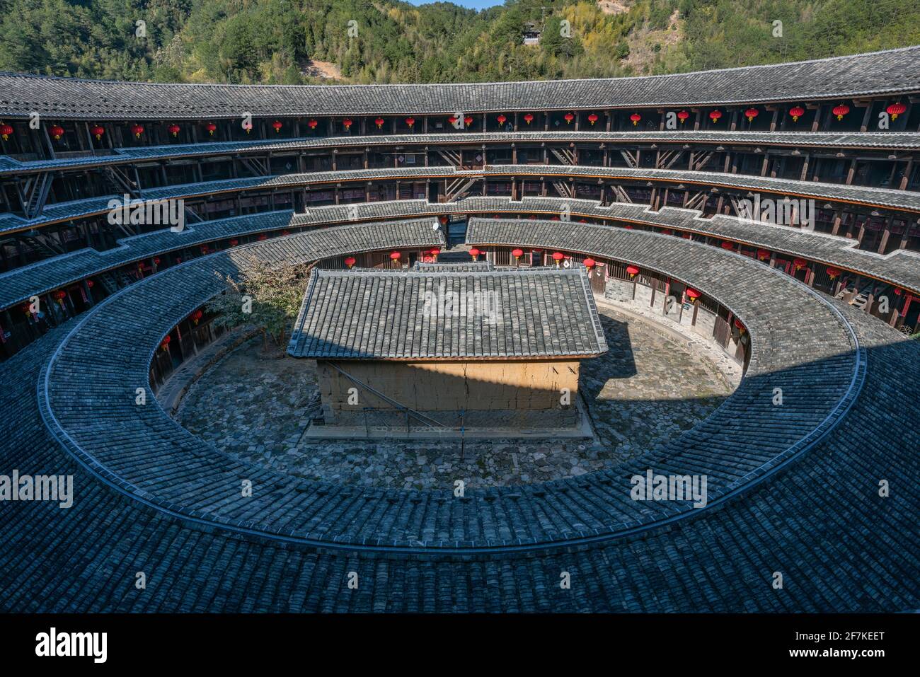 Inside view of a Tulou, a traditional Chinese architecture in Fujian ...