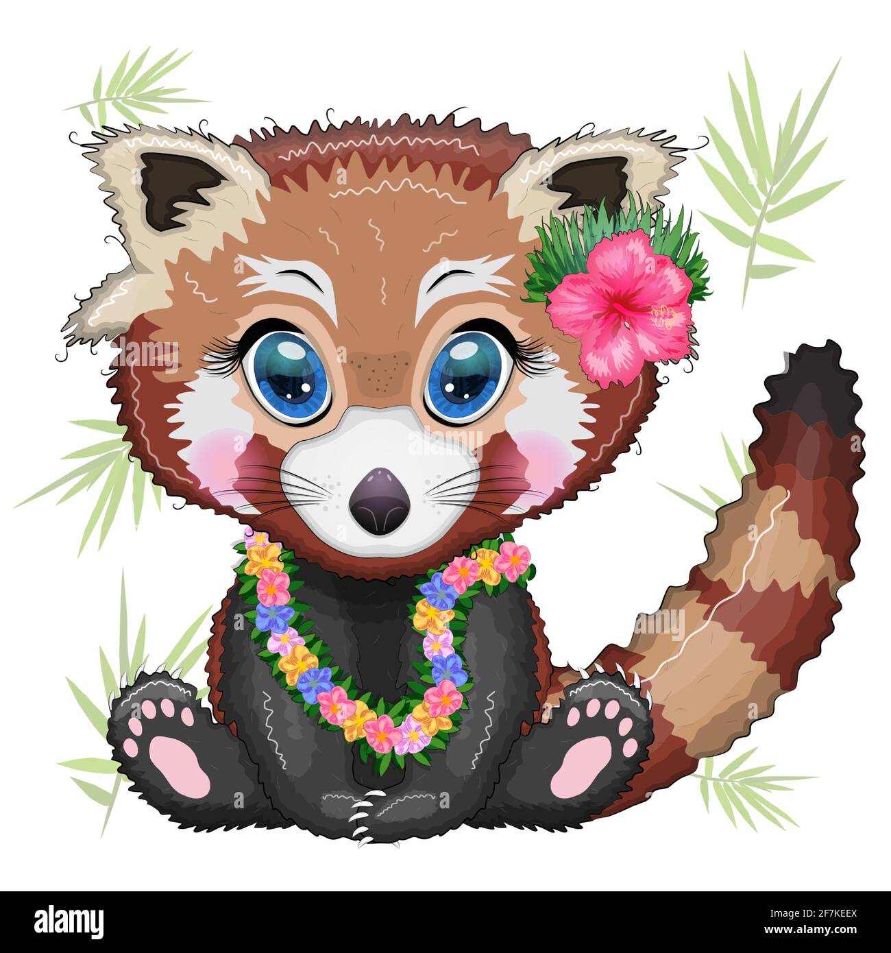 Red panda in hawaiian hula dancer outfit, vacation, summer concept ...