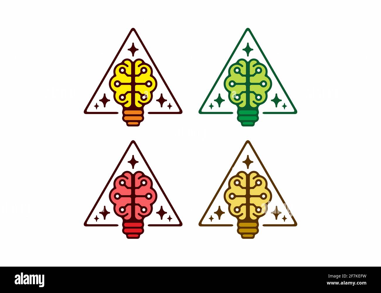Colorful flat illustration of bulb brain in triangle shape design Stock ...