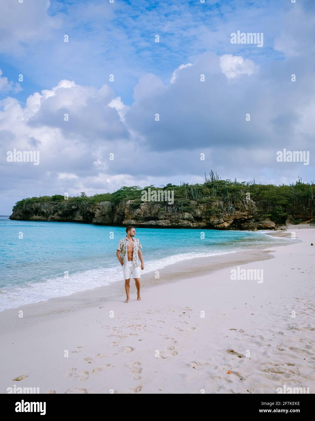 Grote knip beach Curacao, Island beach of Curacao in the Caribbean men ...