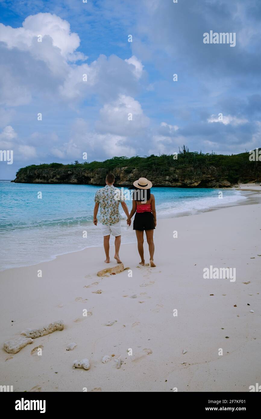 Grote knip beach Curacao, Island beach of Curacao in the Caribbean men ...
