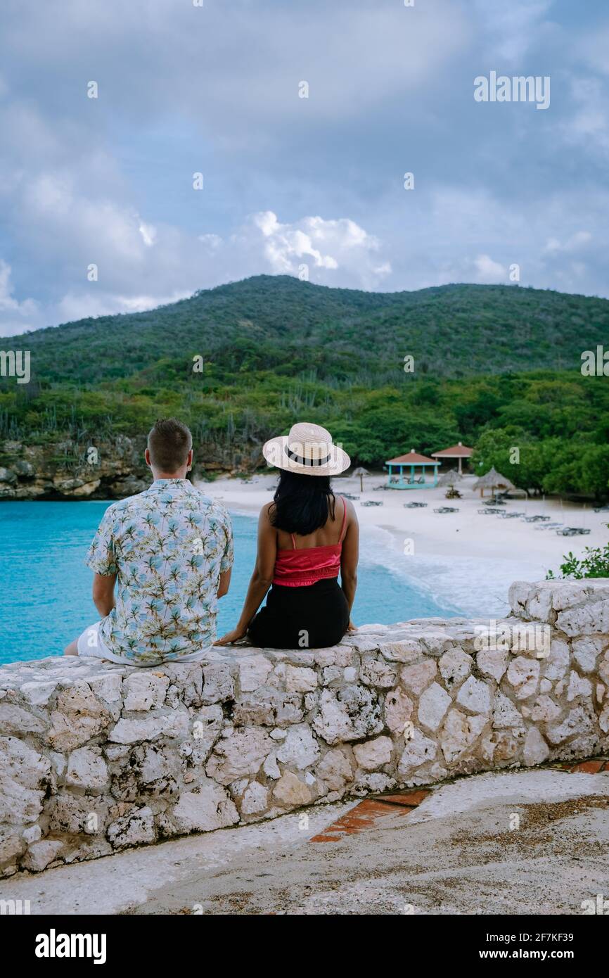 Grote knip beach Curacao, Island beach of Curacao in the Caribbean men ...