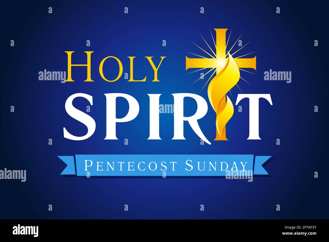 Holy Spirit, Pentecost Sunday with cross in fire. Invitation vector ...