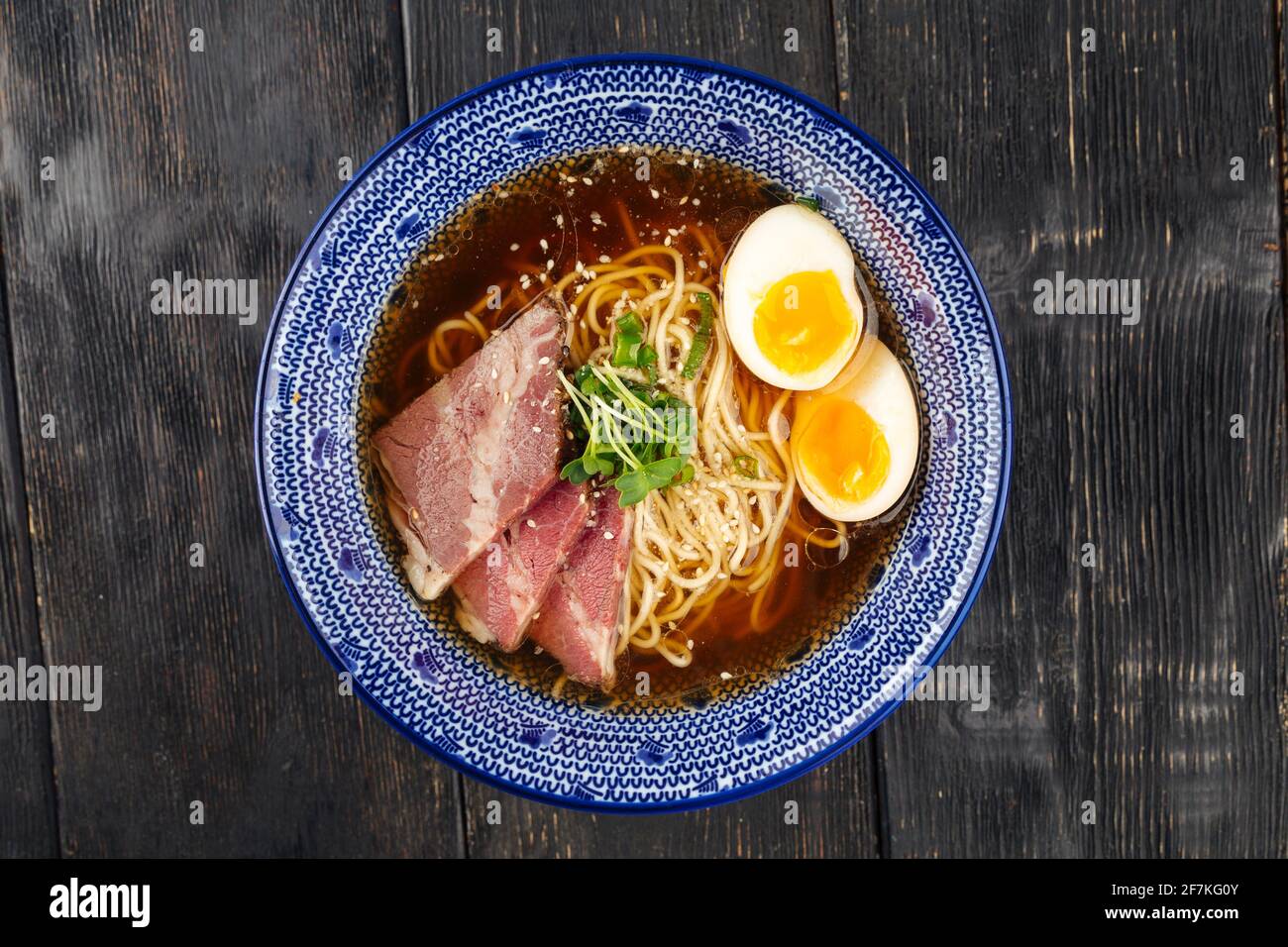 Ramen noodle soup with pastrami and eggs Stock Photo - Alamy