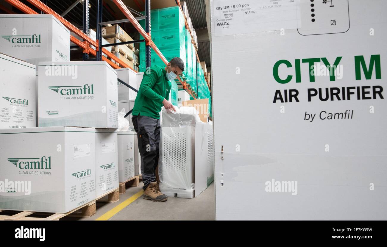 Illustration picture shows a person moving boxes at the headquarters of ...