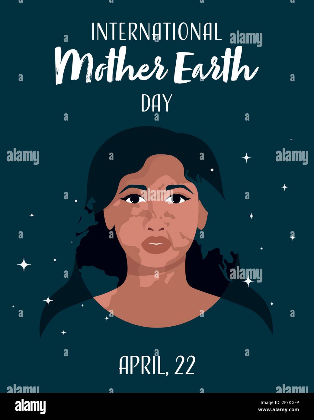 International Mother Earth Day banner. Woman with world map on face ...
