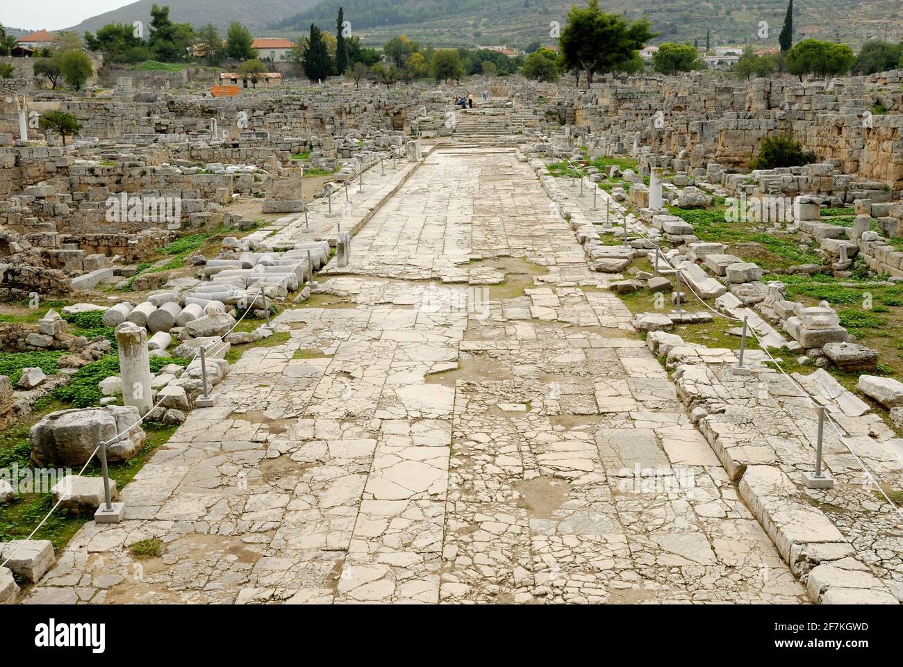 ruins of ancient Corinth, Lechaion street, Greece, Europe Stock Photo ...