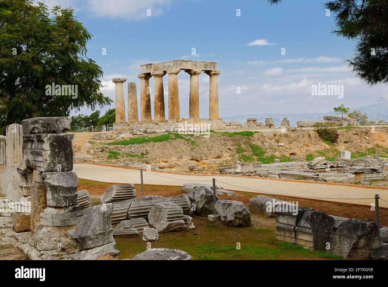 ruins of ancient Corinth, temple of Apollo,Greece, Europe Stock Photo ...
