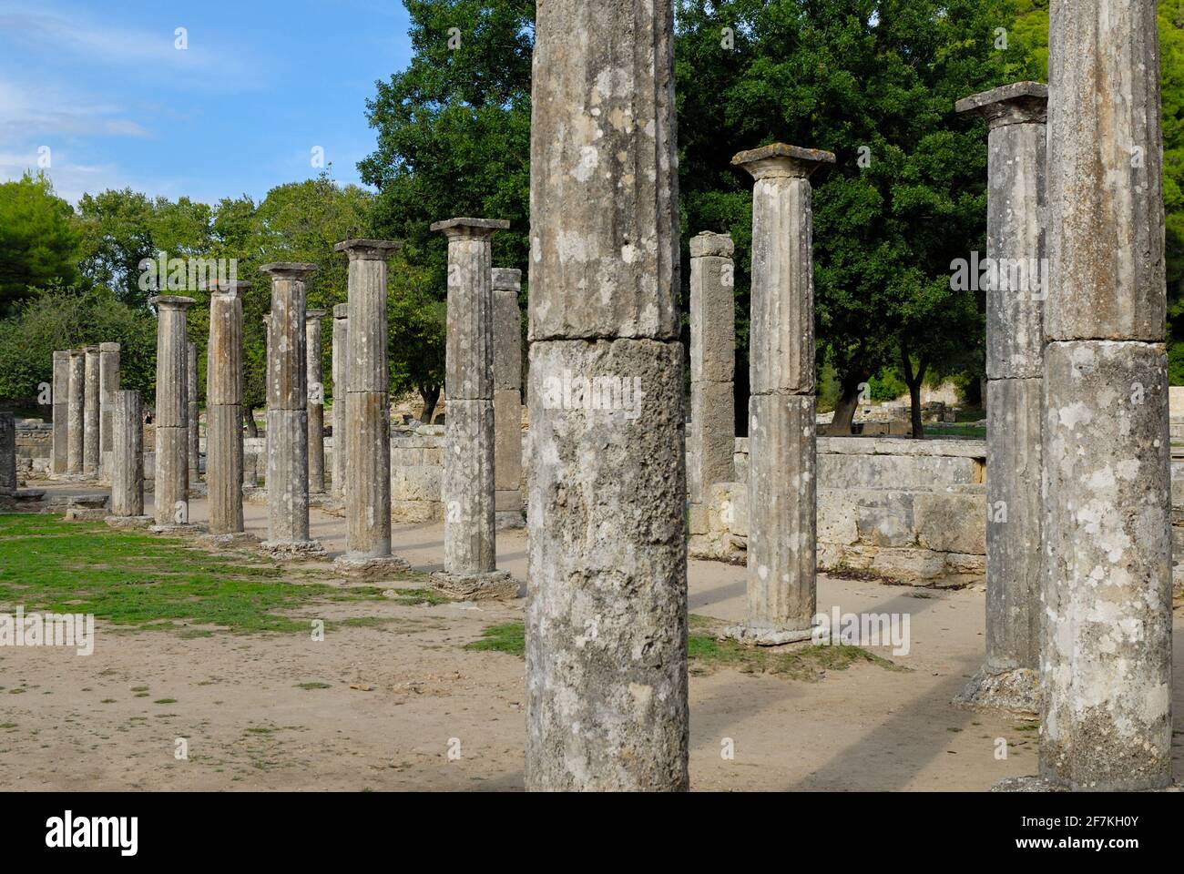 ruins of ancient Olympia, columns of Palaestra, Greece, Europe Stock ...