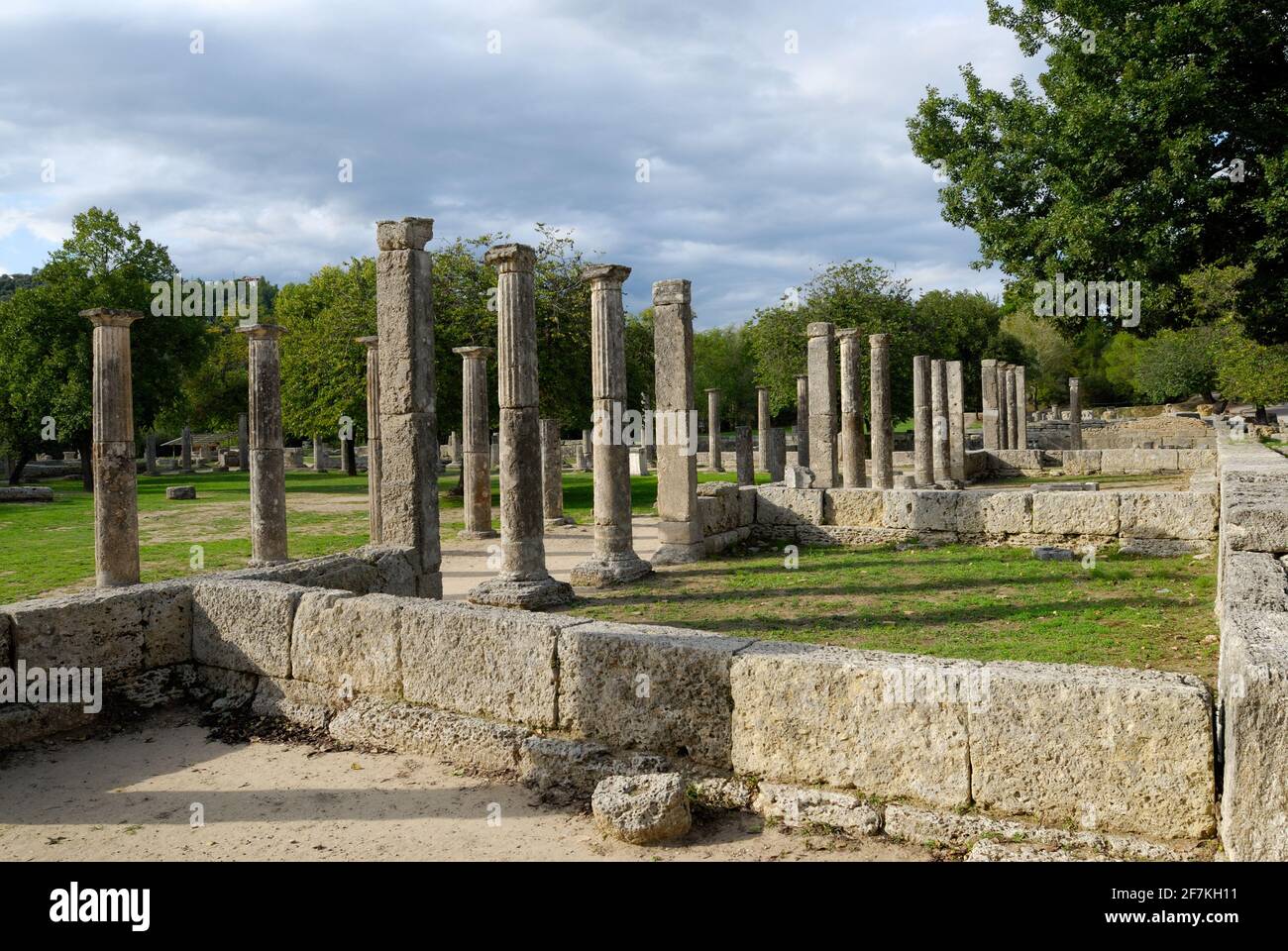 ruins of ancient Olympia, columns of Palaestra, Greece, Europe Stock ...