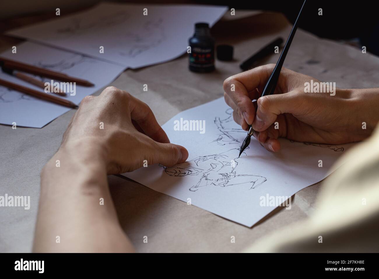 Artist drawing figure pencil sketches. Artwork background Stock Photo ...