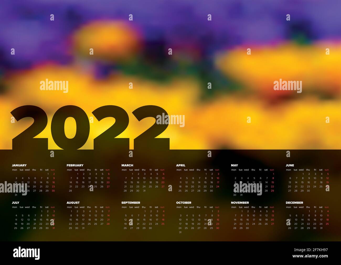 Vector dark calendar layout template for the year 2022 with place for ...