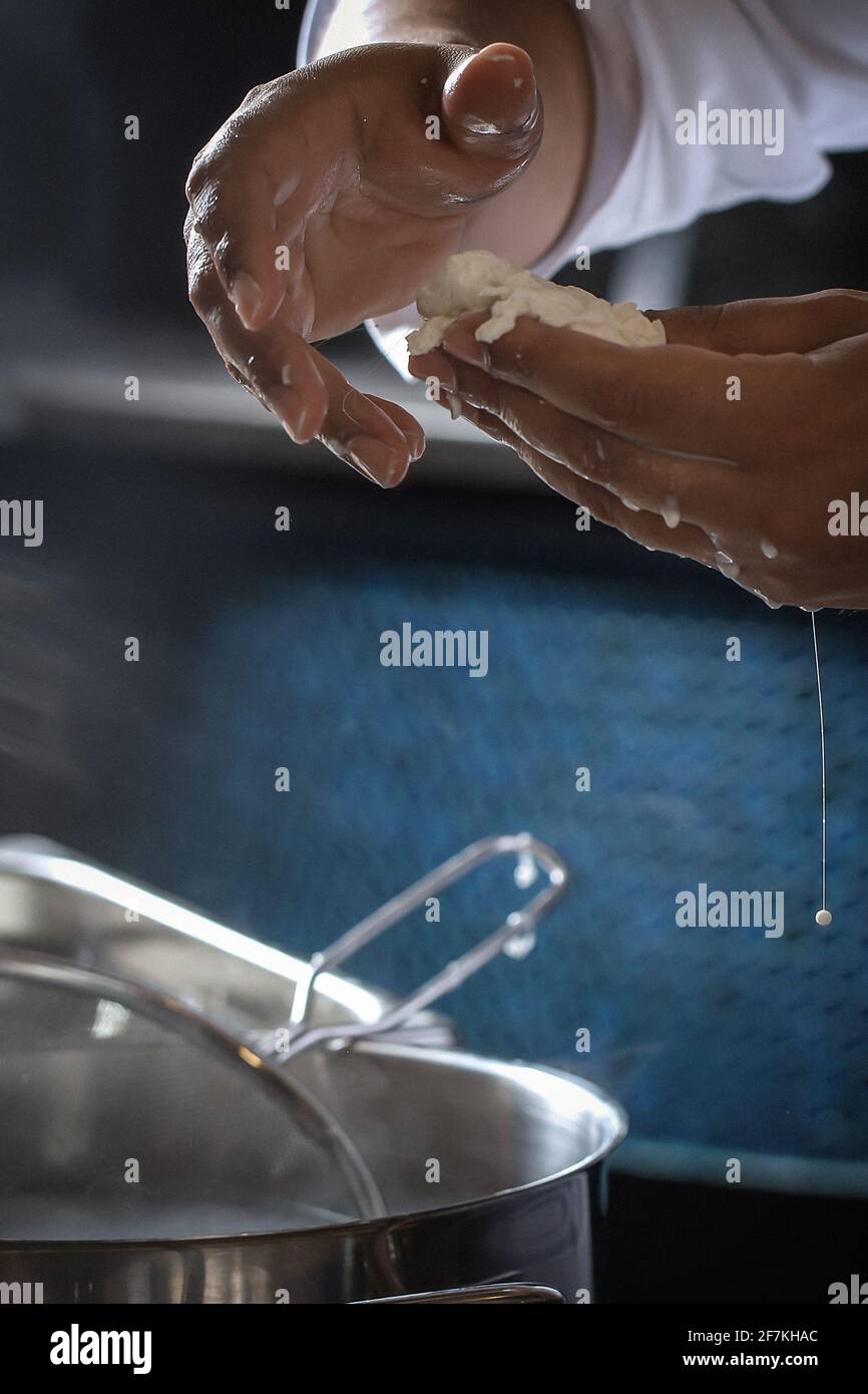 The process of creating fresh mozzarella cheese Stock Photo - Alamy