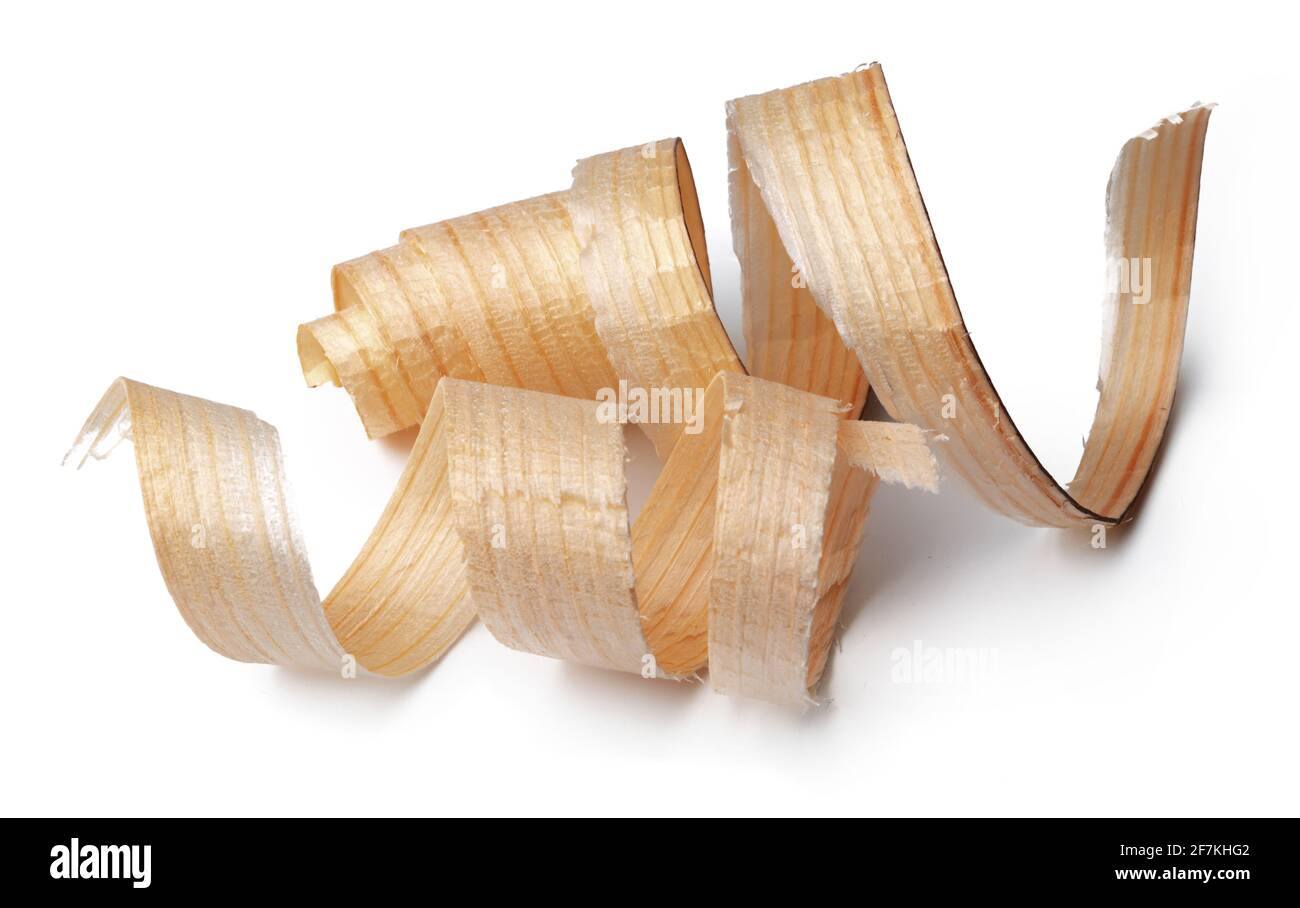 Wood shavings isolated on white background Stock Photo - Alamy