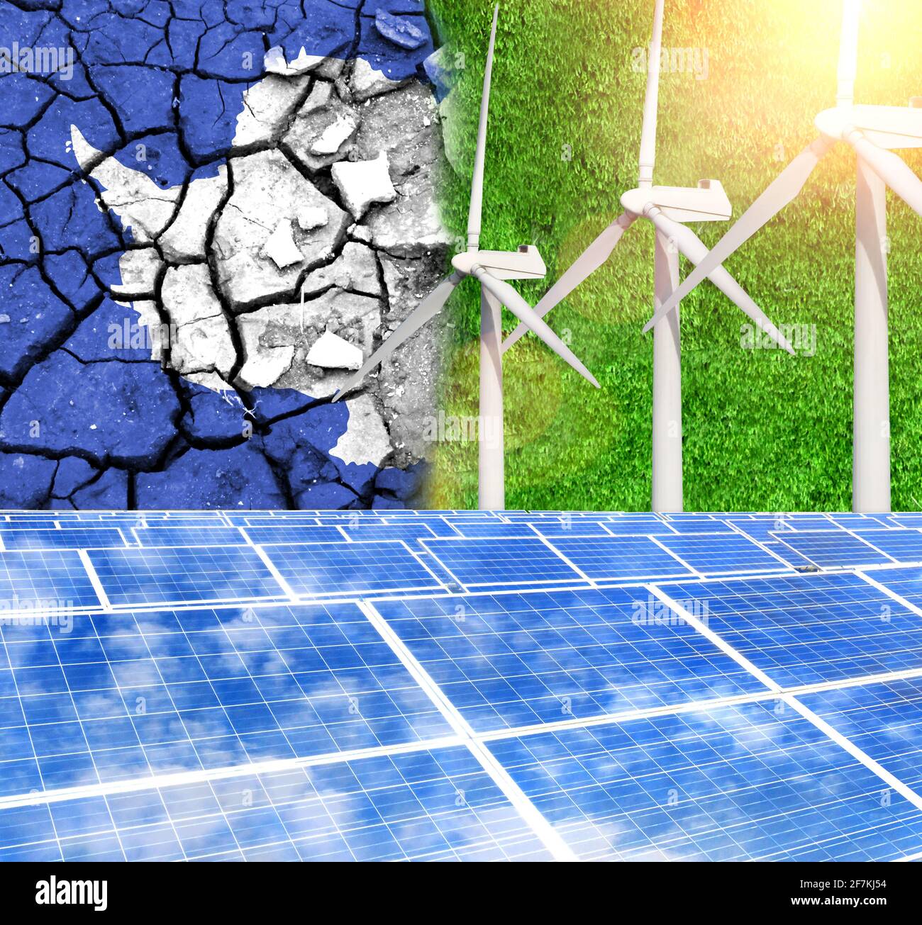Solar panels on the background with the flag of Antarctic and Wind ...