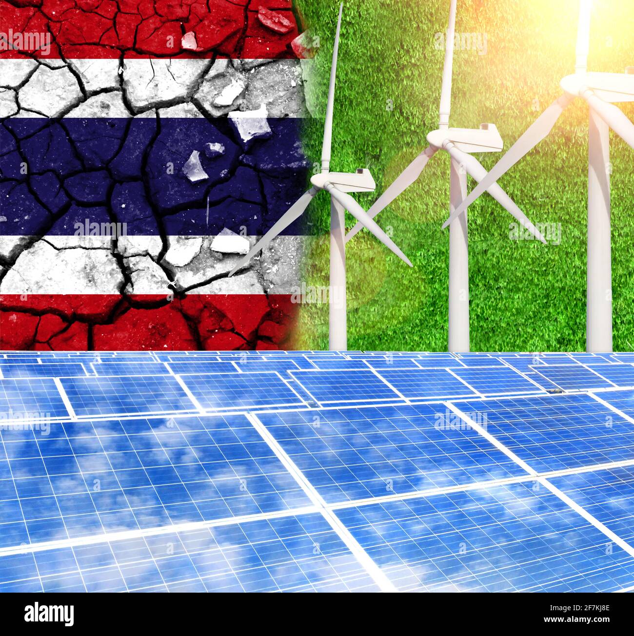 Solar panels on the background with the flag of Costa Rica and Wind ...