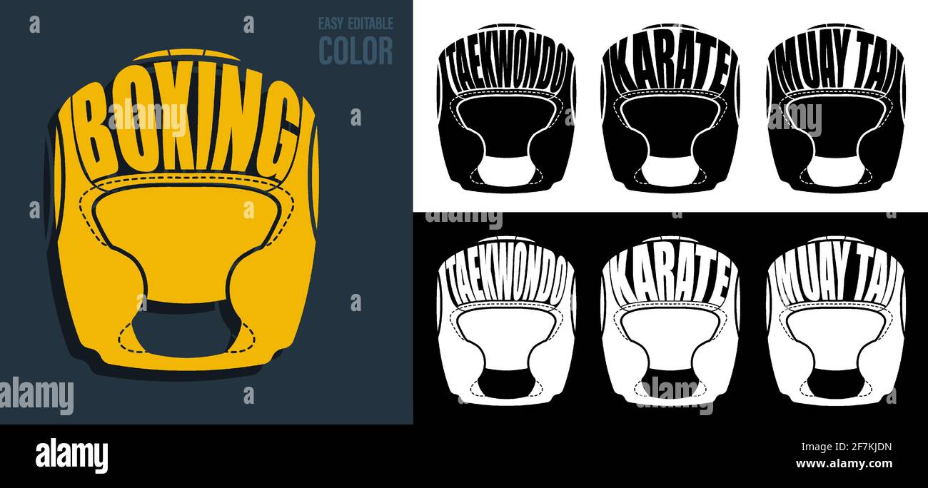 Volumetric letters with name BOXING, taekwondo, karate on background of ...