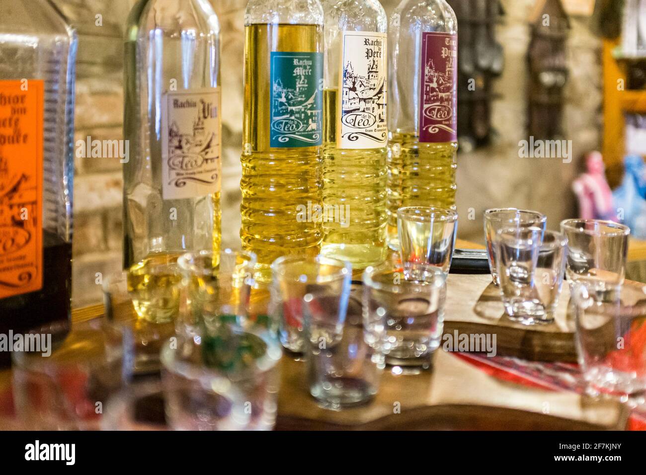 Different types of brandy at Teo's Distillery in Sighisoara ...