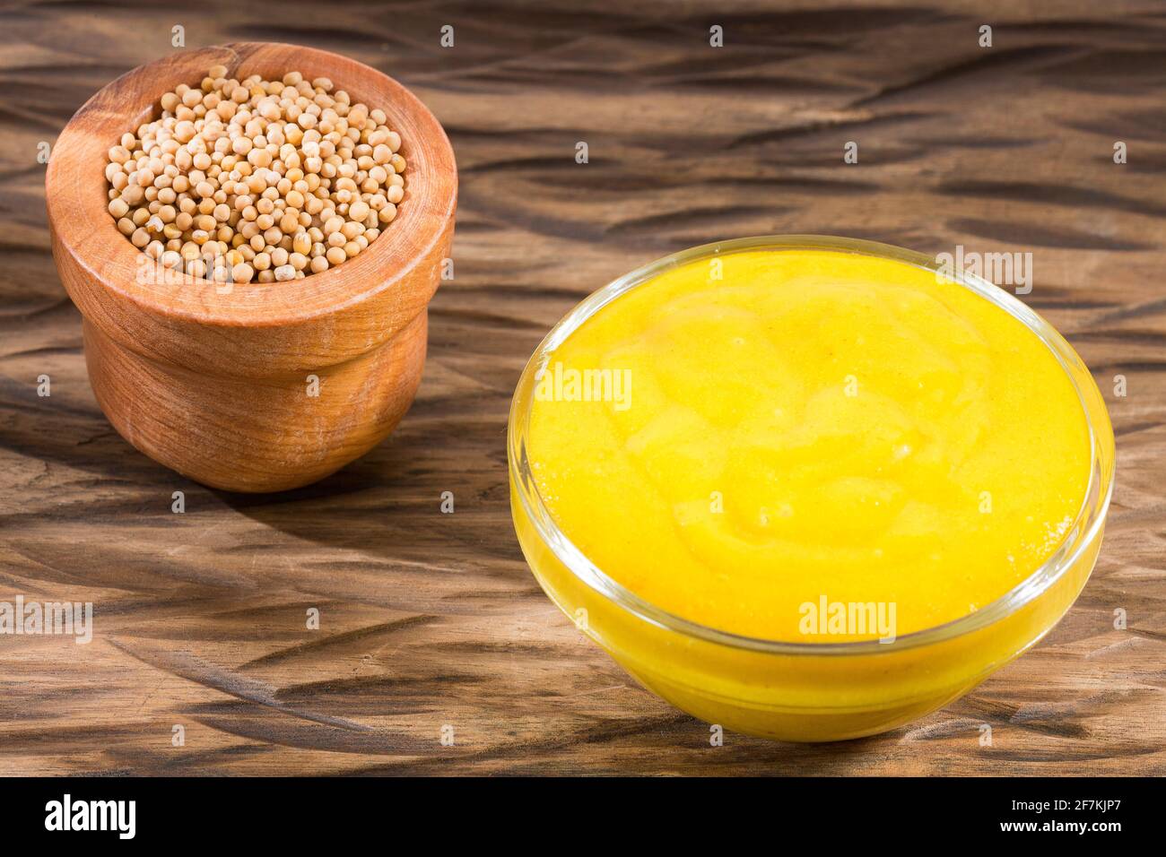 Fresh made Mustard on a vintage background Stock Photo - Alamy