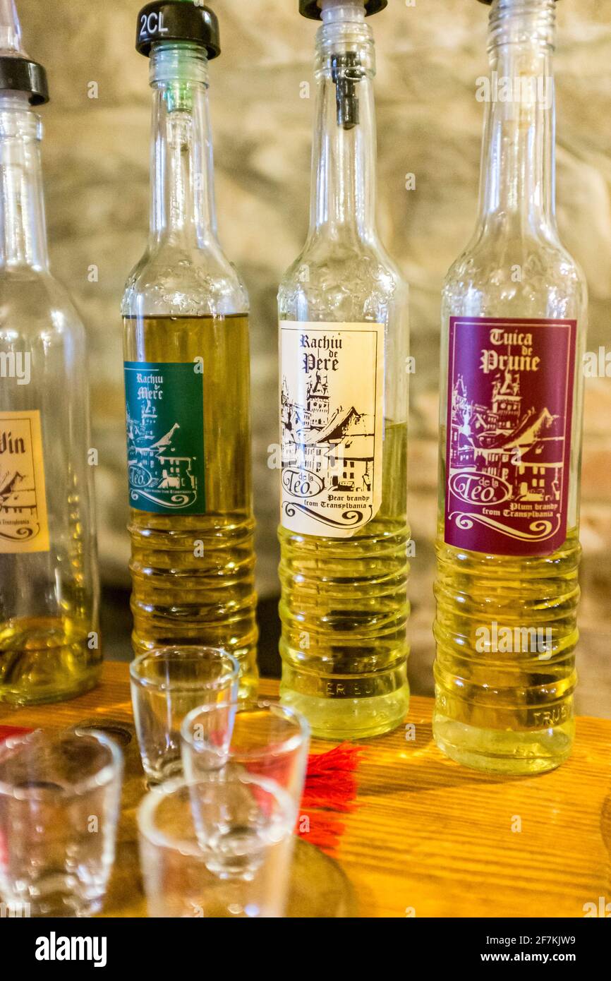 Different types of brandy at Teo's Distillery in Sighisoara ...
